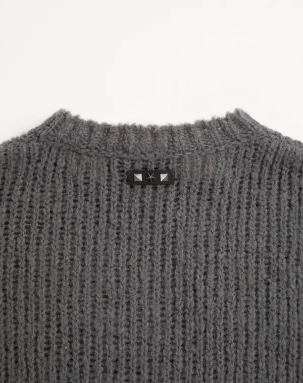 Valentino Garavani Pullover In Wool And Nylon Blend With Studded Leather Loop