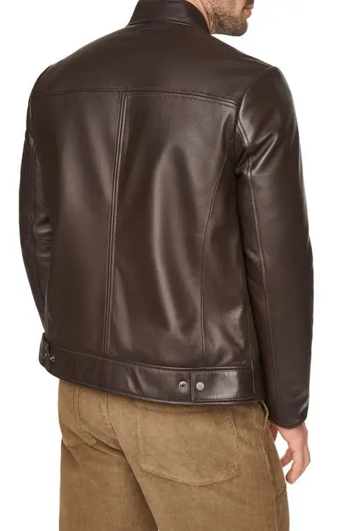 Andrew Marc Leather Racer Jacket - Hickory