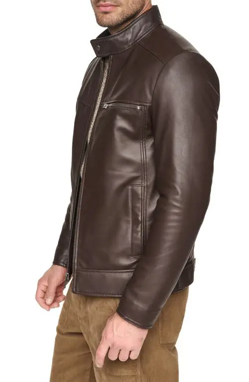 Andrew Marc Leather Racer Jacket - Hickory