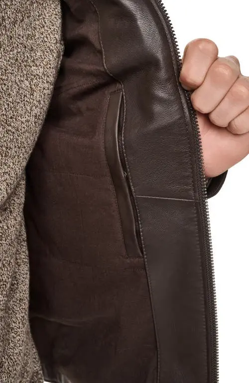 Andrew Marc Leather Racer Jacket - Hickory