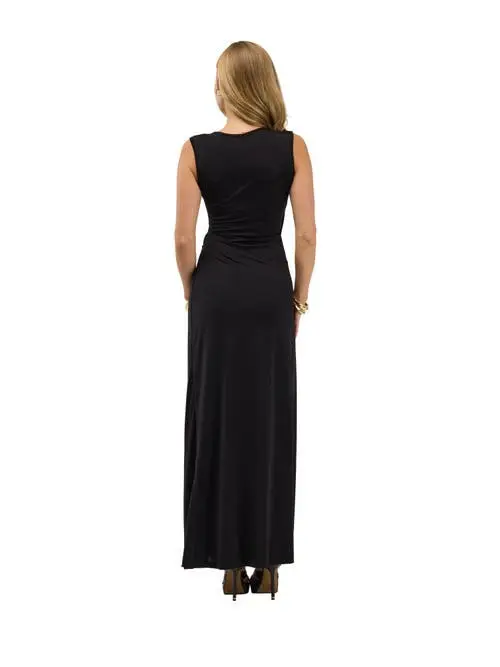 24SEVEN COMFORT APPAREL Elevate Sleeveless V Neck Wrap Maxi Dress - Black