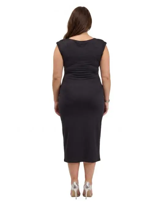 24SEVEN COMFORT APPAREL 24seven Comfort Elevate Curvy Cap Sleeve Twist Midi Dress - Black