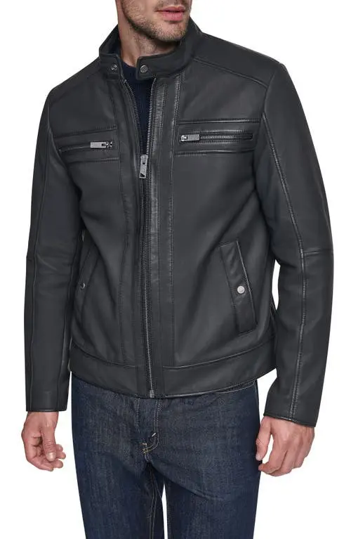 Andrew Marc Nubuck Leather Racer Jacket - Black