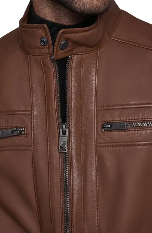 Andrew Marc Nubuck Leather Racer Jacket - Cognac
