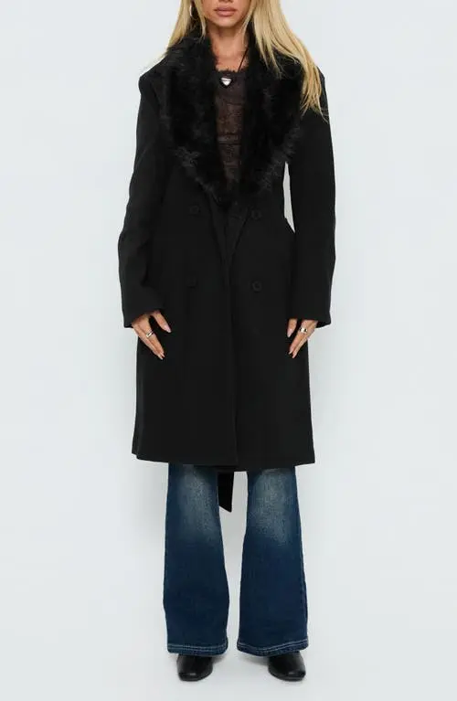 Princess Polly Hallyn Faux Fur Collar Belted Coat