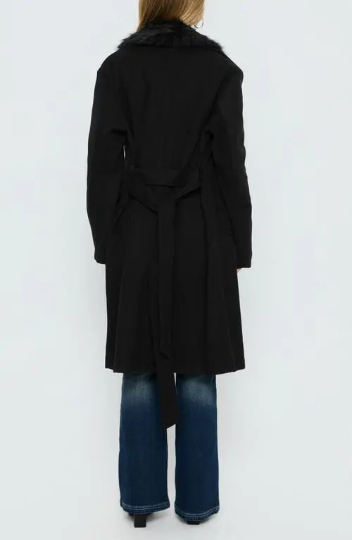 Princess Polly Hallyn Faux Fur Collar Belted Coat