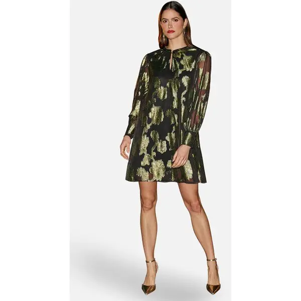 YUMI Luminous Floral Tunic Mini Dress - Gold