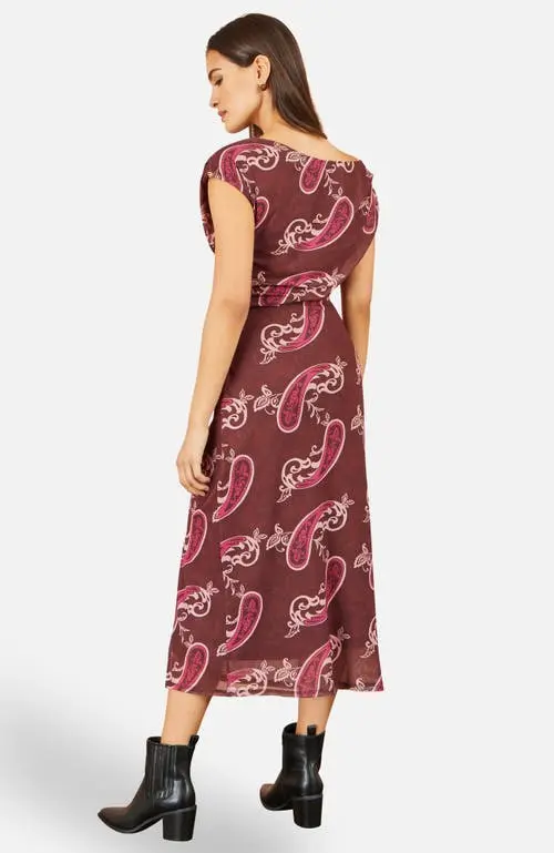YUMI Draped Cowl Ruched Midi Dress