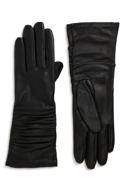 Nordstrom Ruched Leather Driving Gloves - Black