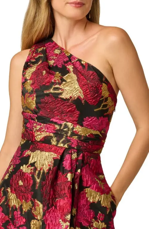 Adrianna Papell One-shoulder Floral Jacquard Gown