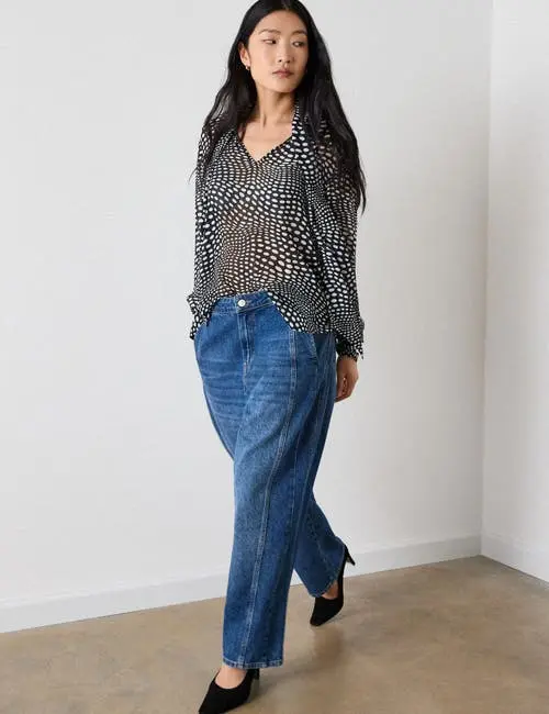 Whistles Mixed Dot Sheer Sleeve Blouse