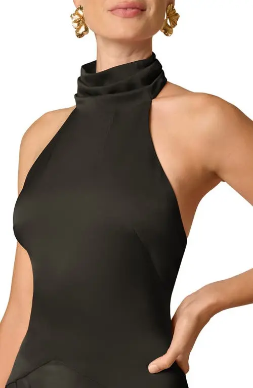 Adrianna Papell Stretch Satin Mock Neck Gown - Black