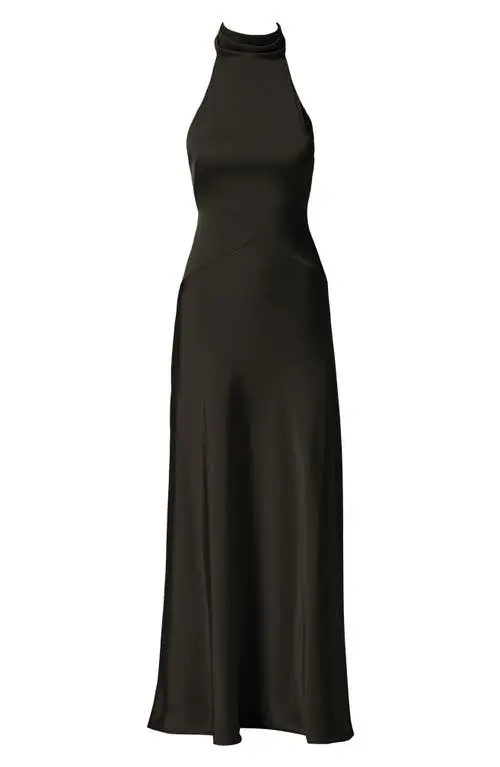 Adrianna Papell Stretch Satin Mock Neck Gown - Black
