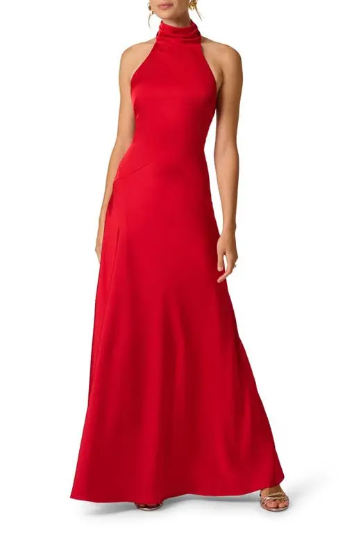 Adrianna Papell Stretch Satin Mock Neck Gown - Red