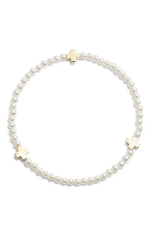KIARA BY KI-ELE Peyton Faux Pearl Cross Stretch Bracelet - Gold