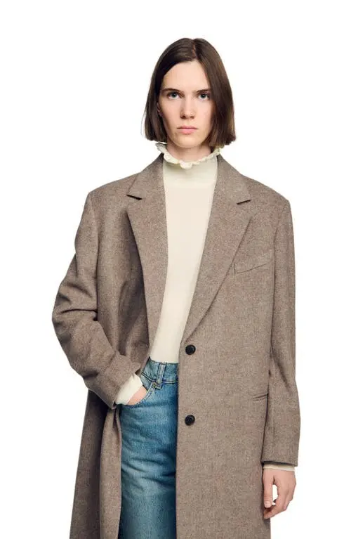 Sandro Long Double-faced Wool Coat