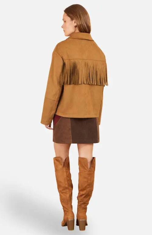 YUMI Faux Suede Fringed Tassel Jacket