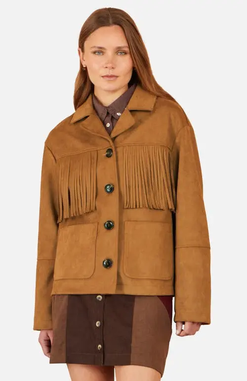 YUMI Faux Suede Fringed Tassel Jacket