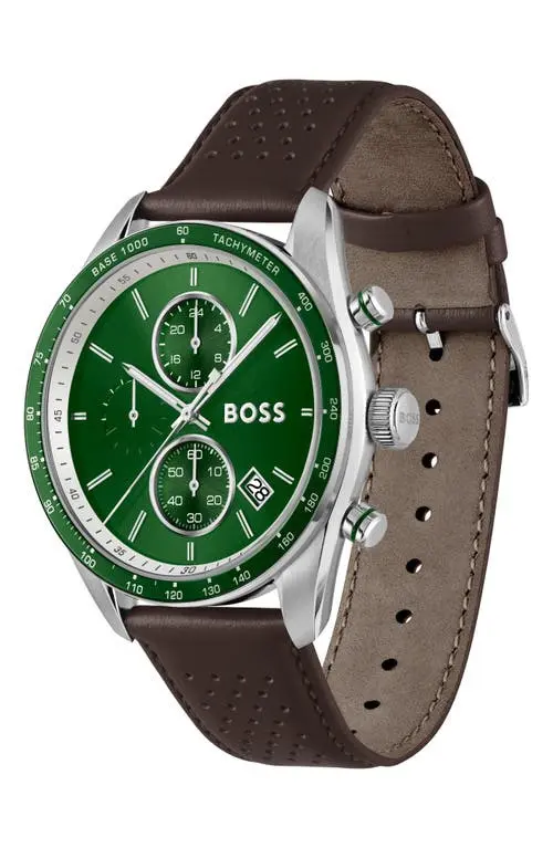 Hugo Grand Prix Chronograph Leather Strap Watch - Green