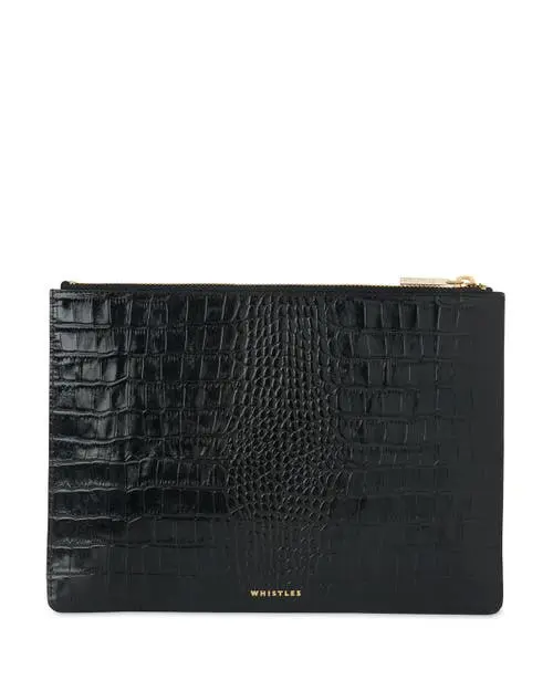 Whistles Shiny Croc Medium Clutch Bag