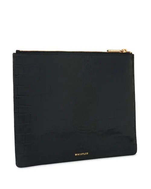 Whistles Shiny Croc Medium Clutch Bag