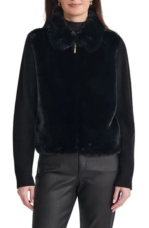 Jones New York Faux Fur Front Zip Jacket - Black