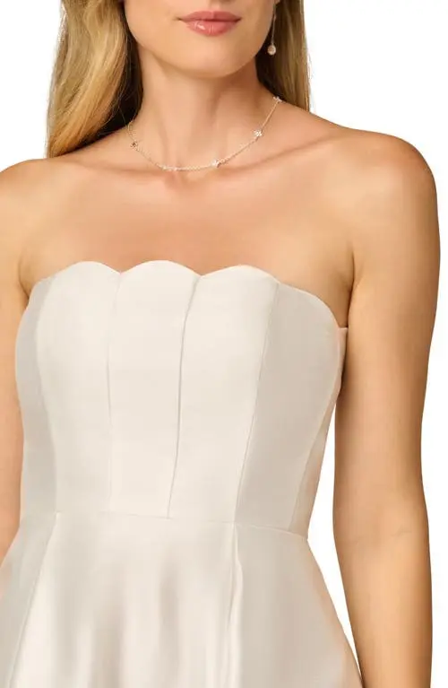 Adrianna Papell Strapless Scalloped Mikado Ankle Length Gown - Ivory