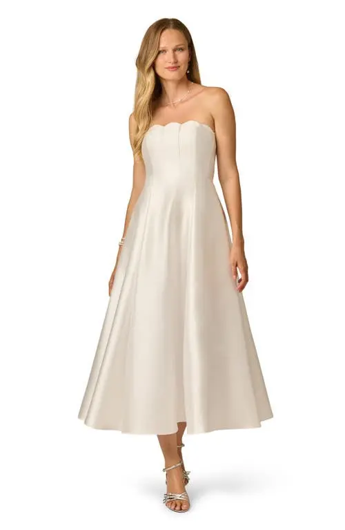 Adrianna Papell Strapless Scalloped Mikado Ankle Length Gown - Ivory