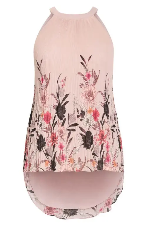City Chic Pleated Halter Top - Buff Botanical Bdr