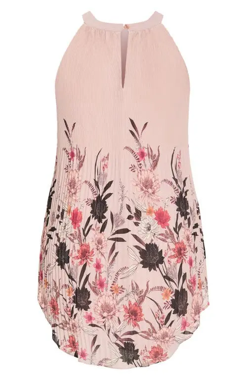 City Chic Pleated Halter Top - Buff Botanical Bdr