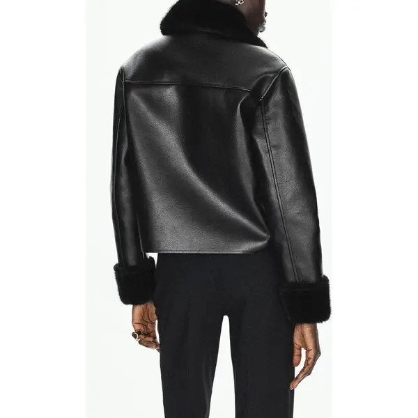 Mango Lumen Faux Fur Trim Faux Leather Jacket