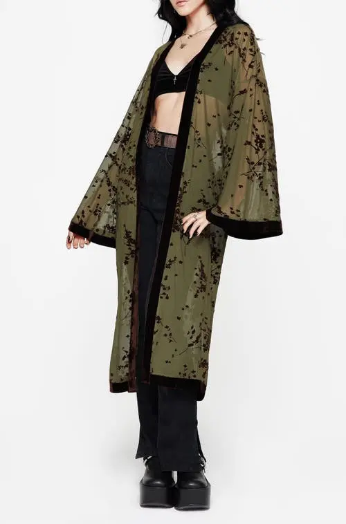 DISTURBIA Jael Flocked Longline Mesh Robe