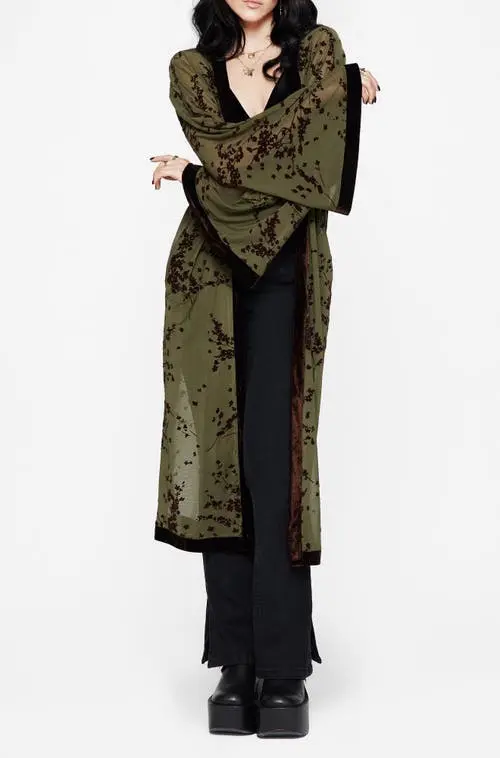 DISTURBIA Jael Flocked Longline Mesh Robe