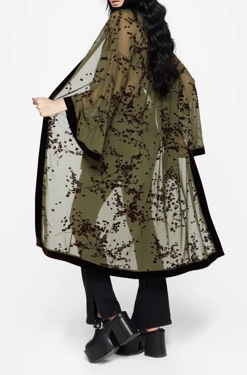 DISTURBIA Jael Flocked Longline Mesh Robe