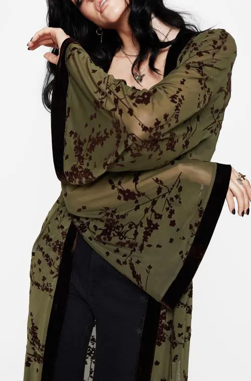 DISTURBIA Jael Flocked Longline Mesh Robe