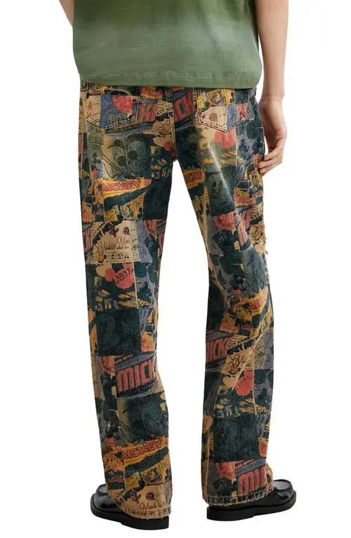 Desigual Mickey Mouse Graphic Distressed Straight Leg Jeans