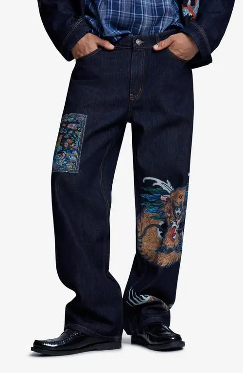 Desigual Embroidered Straight Leg Jeans - Light Blue