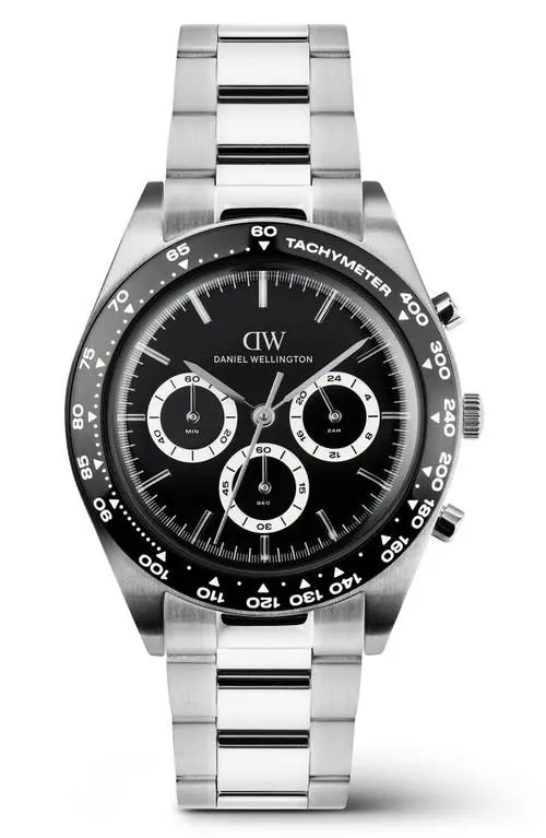 DANIEL WELLINGTON Iconic Tachymeter Chronograph Bracelet Watch - Silver-tone/black