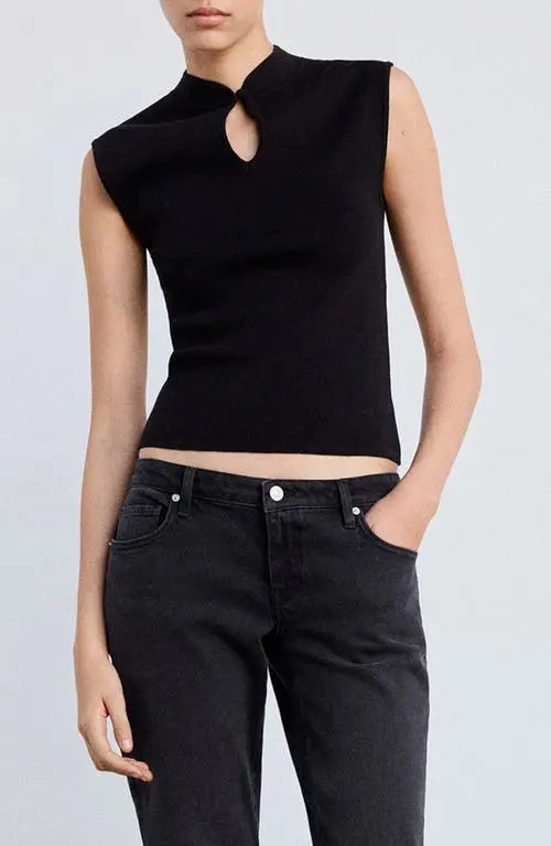 Mango Cut-out Sleeveless Mock Neck Sweater