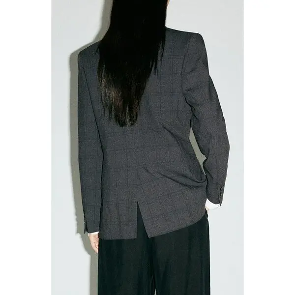 Mango Plaid Double Breasted Blazer