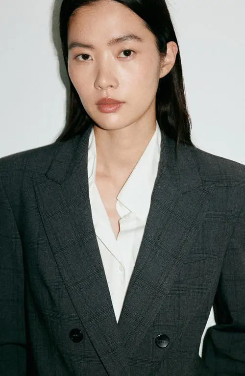 Mango Plaid Double Breasted Blazer