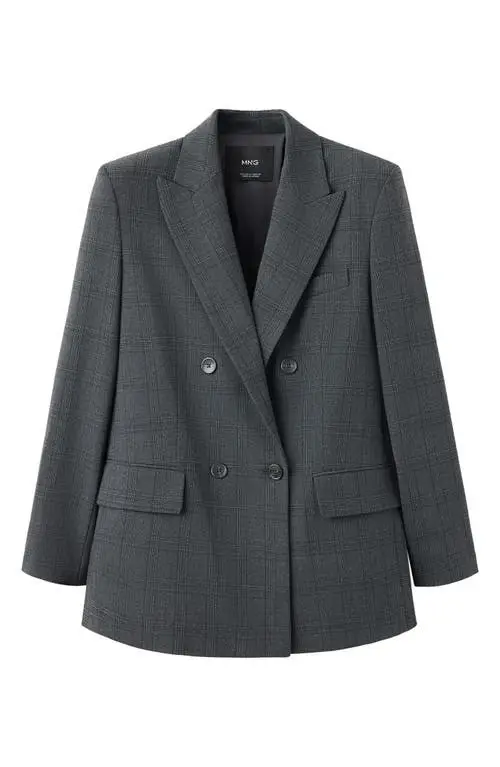 Mango Plaid Double Breasted Blazer
