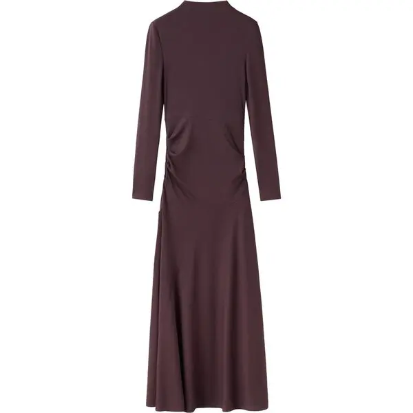 Mango Pina Long Sleeve Mock Neck Ruched Midi Dress - Wine