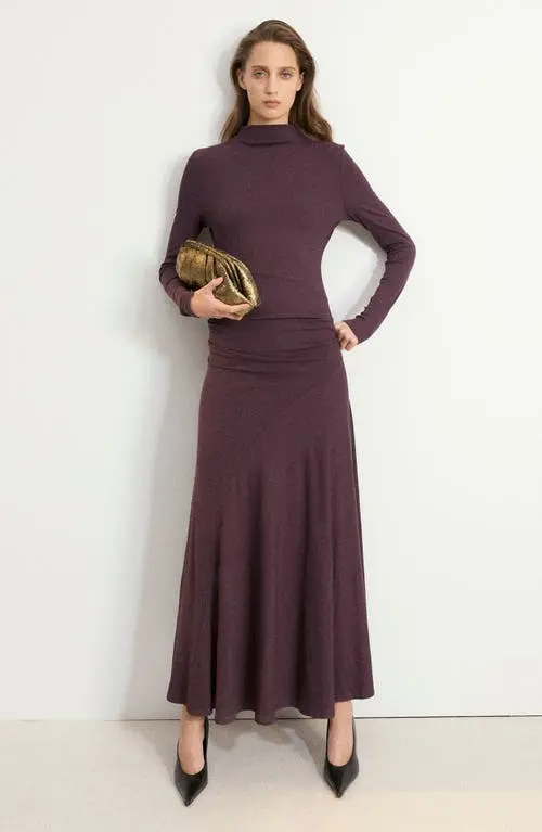 Mango Pina Long Sleeve Mock Neck Ruched Midi Dress