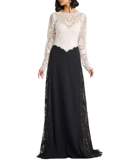 Tadashi Shoji Vianne Lace Illusion Gown - Ivory/black