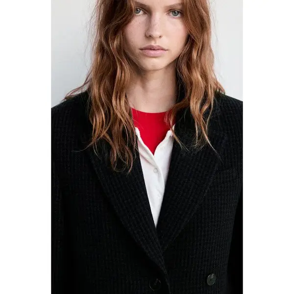 Mango Shibu Houndstooth Wool Blend Blazer - Blue