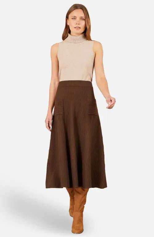 YUMI High Waist Ribbed Knit Midi Skirt