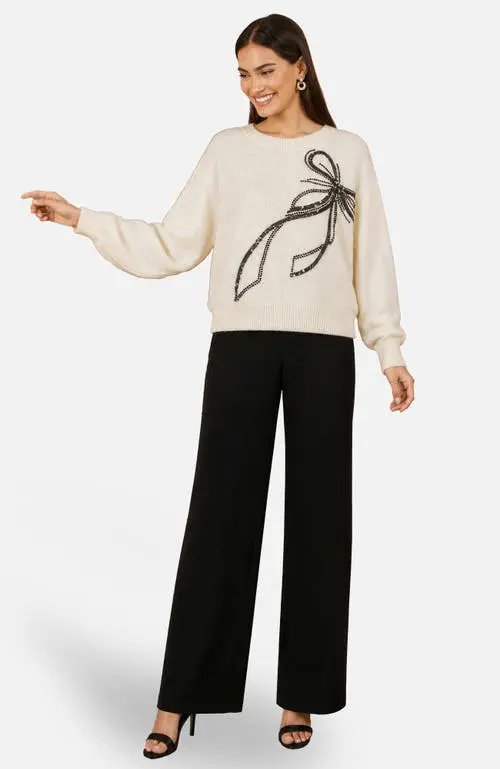 YUMI Sequin Bow Relaxed Jumper - Ivory