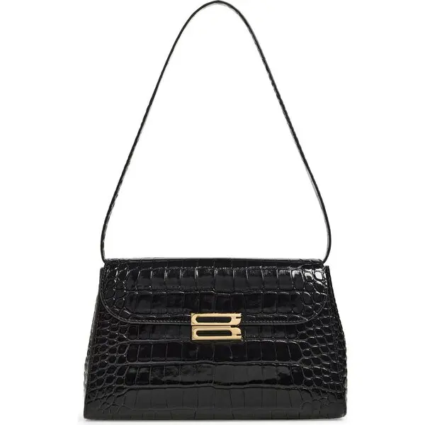 Victoria Beckham Dorian Croc Embossed Leather Trapeze Bag - Black 1
