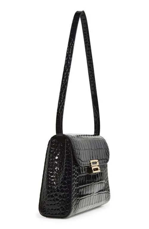 Victoria Beckham Dorian Croc Embossed Leather Trapeze Bag